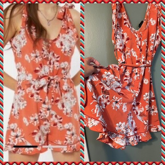 Rue21 | Pants & Jumpsuits | Nwt Coral Pink Floral One Piece Romper Belt ...